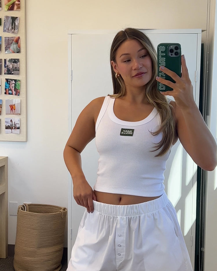 Logo Ribbed Tank - White – shopdailydrills